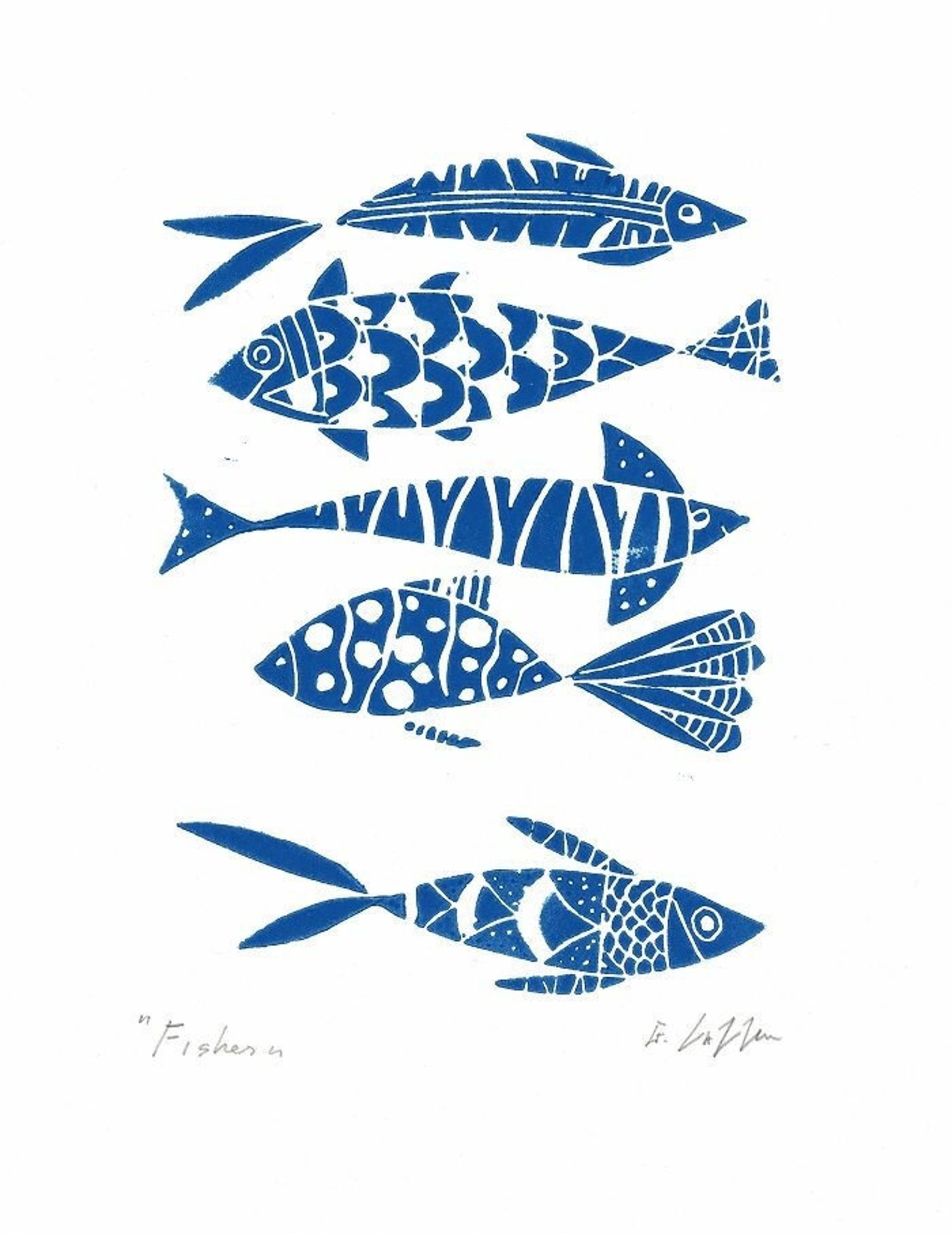 Fish Art Linocut linoprint printmaking Blue or Orange - Etsy