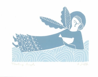 Linocut Angel Art - Etsy