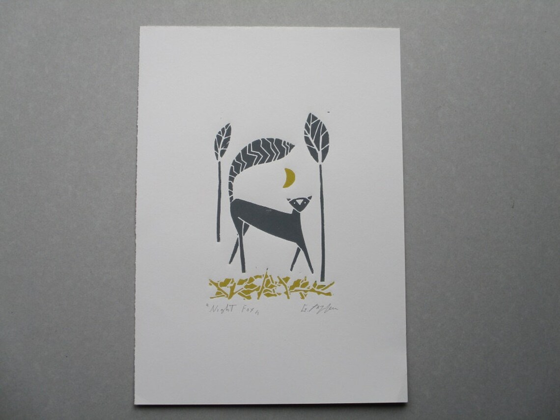 Woodland Fox Linocut Print Lino Print Printmaking Art | Etsy