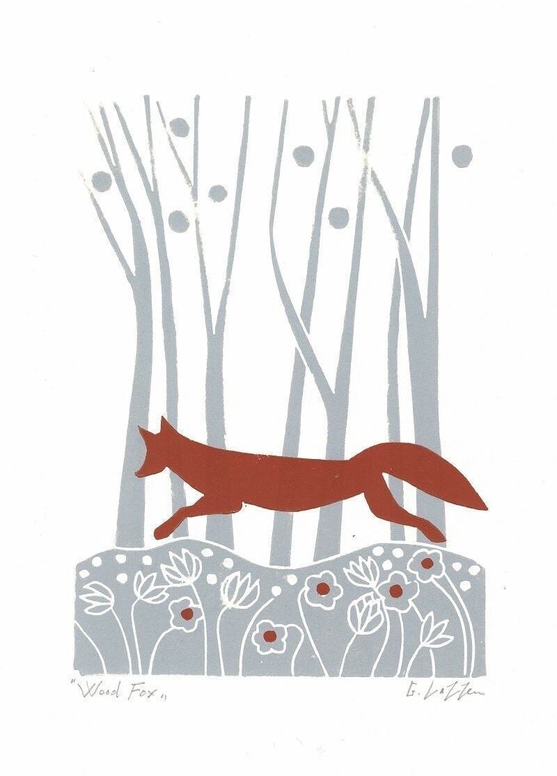 Red Fox Lino Print Autumn Woodland Animals - Etsy UK