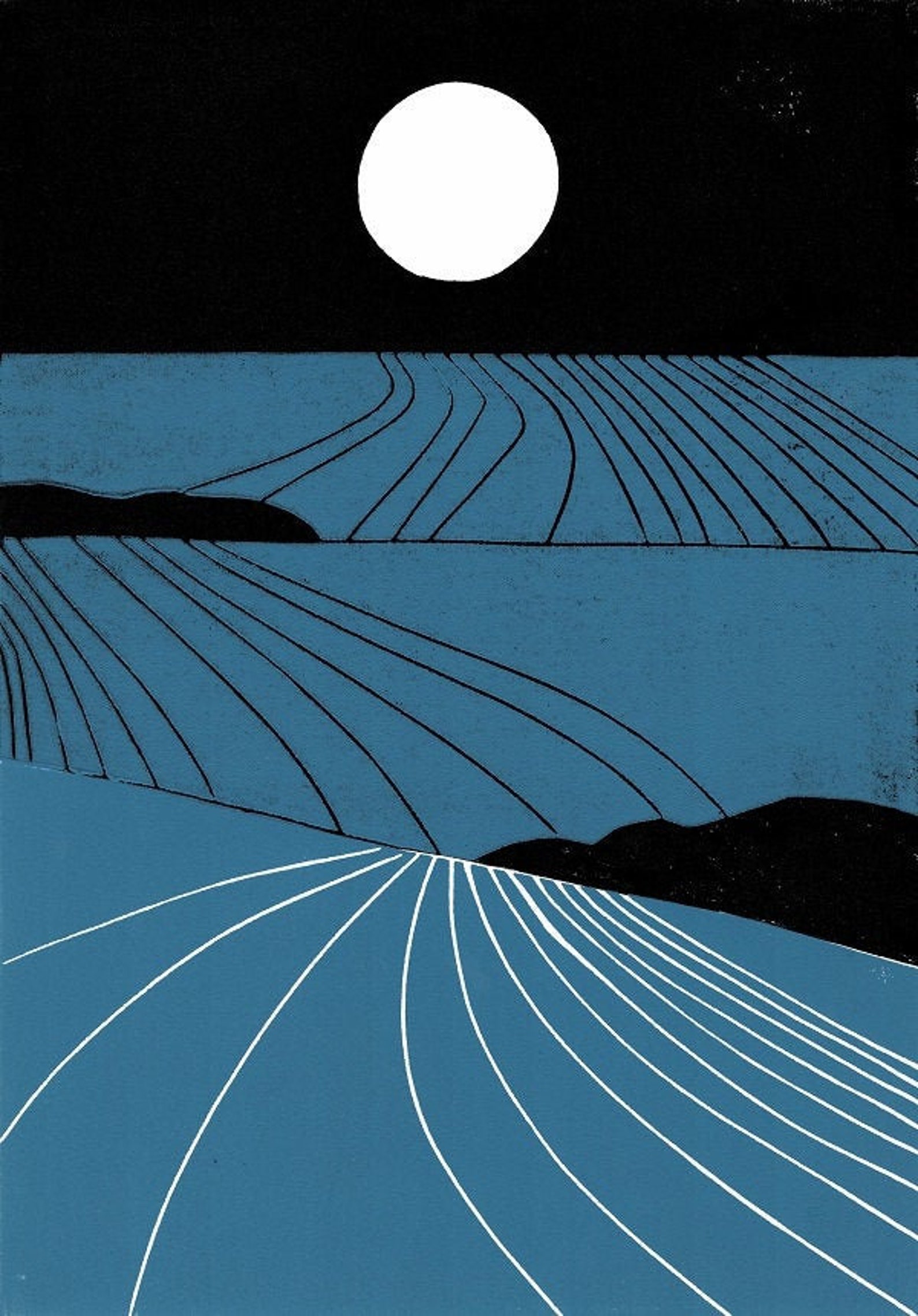 Full Moon Lino Print Original Linocut Nightscape - Etsy