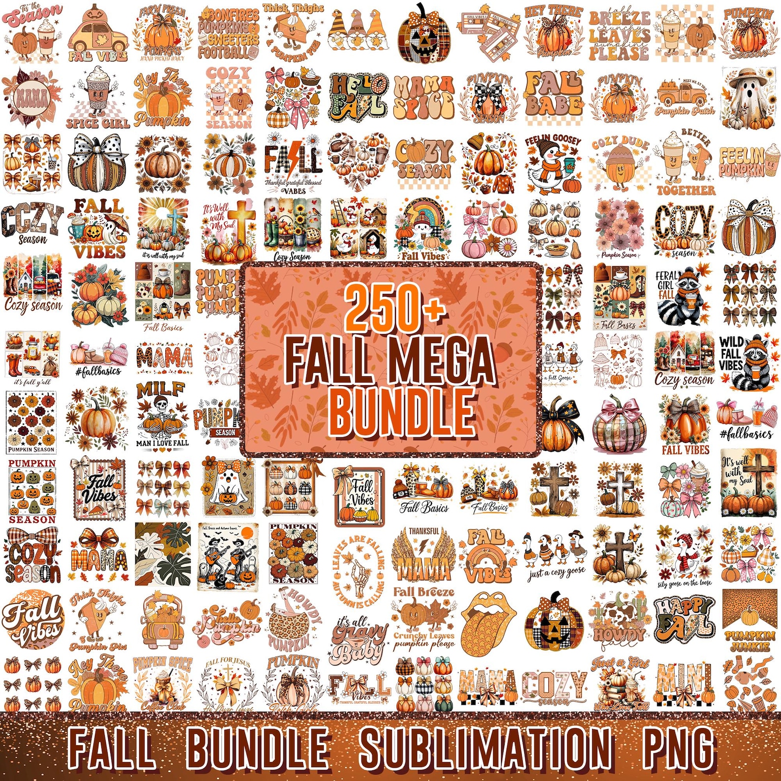 250+ Fall Png Bundle Fall Goose Cute Pumpkin Coquette Retro Groovy ...