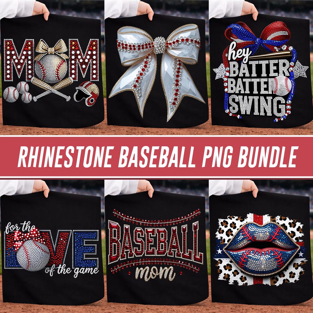 Faux Rhinestone Baseball Png Bundle Coquette Bow Game Day Love Baseball ...