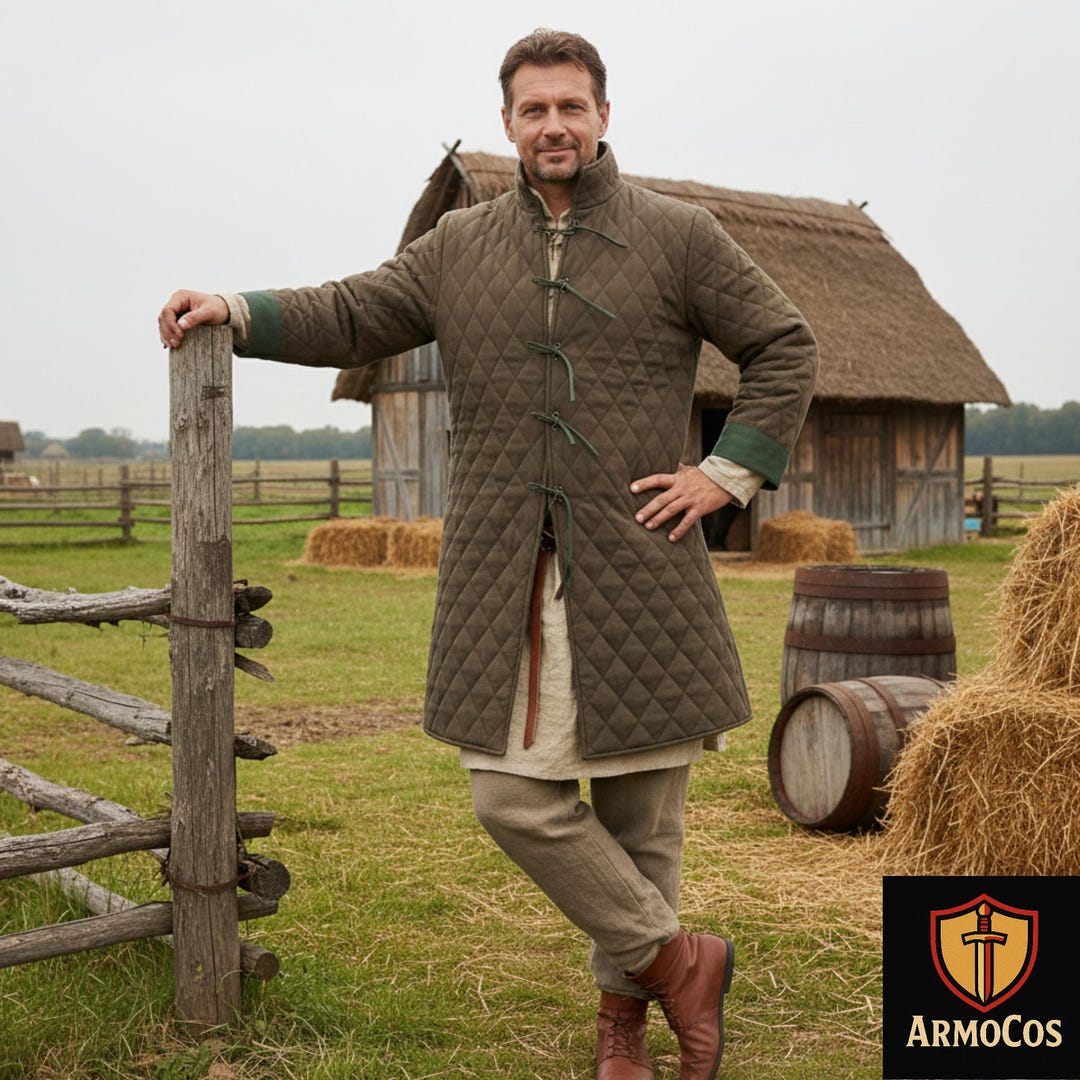 Medieval Quilted Cotton Gambeson Jacket Coat – Brown Padded Tunic With ...