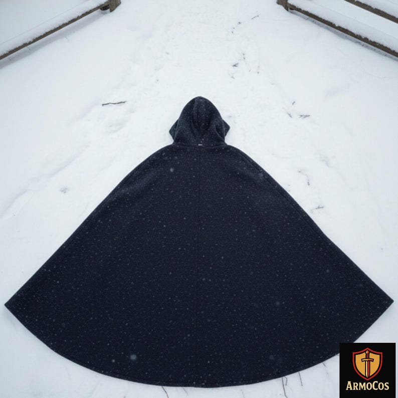 Navy Blue Hooded Cape Cotton Blend Cloak - Men's Medieval LARP Cosplay ...
