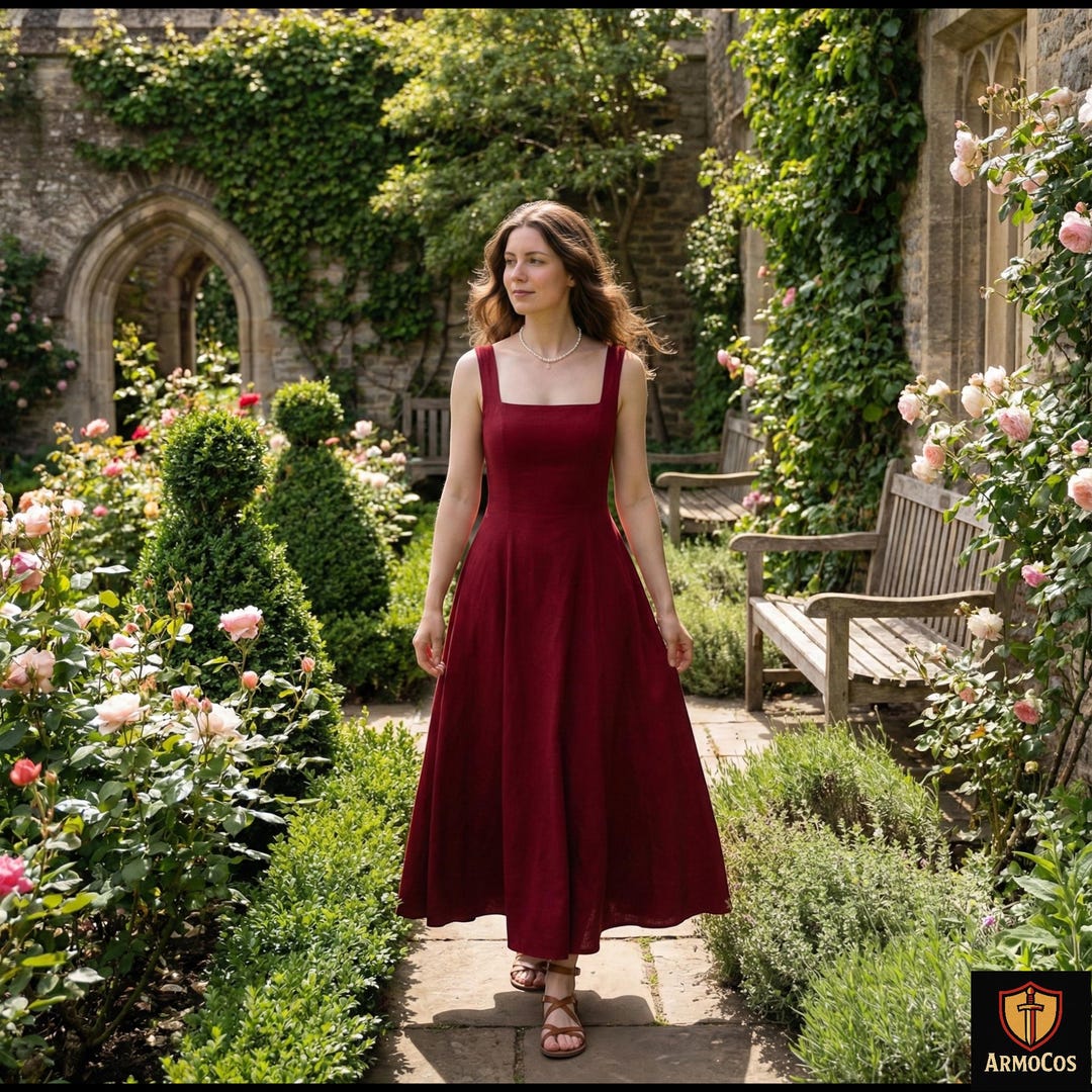 Vintage Sleeveless Red A-line Dress With Square Neckline, Elegant Fit ...