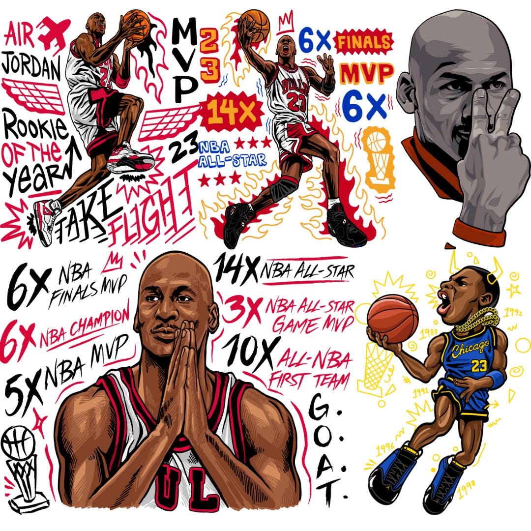 100 the Michael Jordan Pack, Png, 300 DPI, DTF, Vector, NBA, Tshirt ...