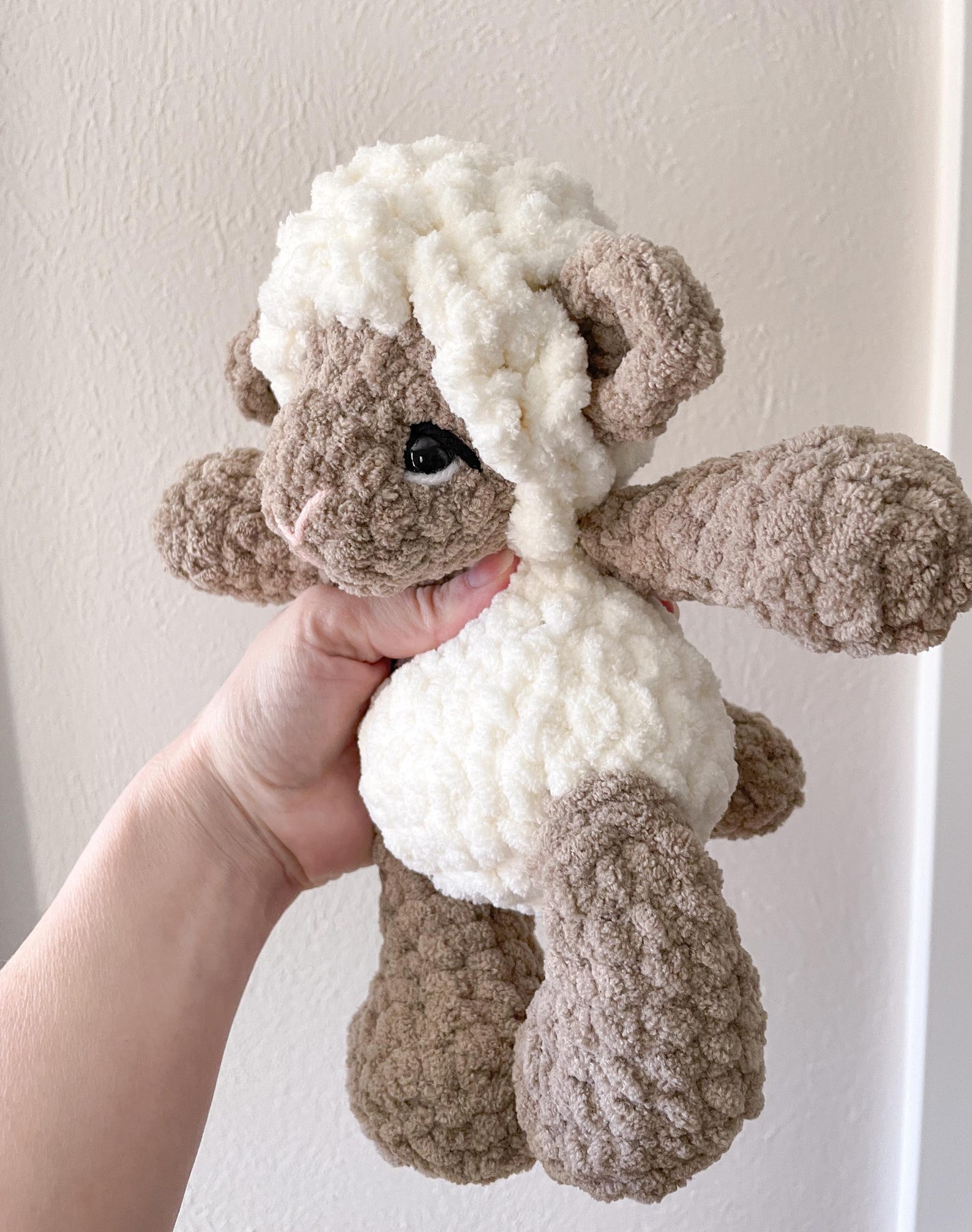Handmade Crochet Lamb Plushie | Tan Lamb | Fluffy Stuffed Animal | Lamb ...