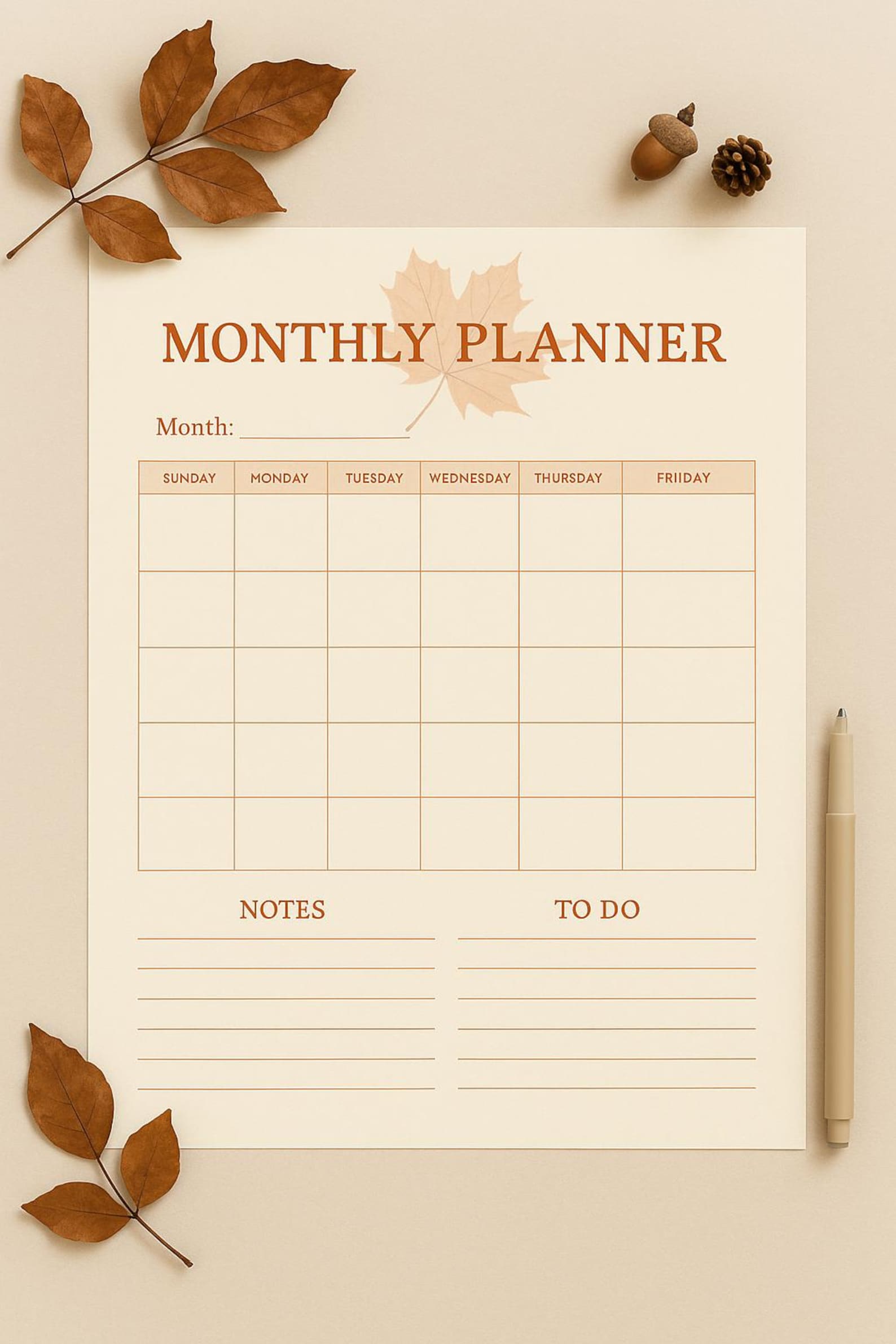 Fall Pastel Monthly Planner | Printable A4 PDF | Undated Decorative ...