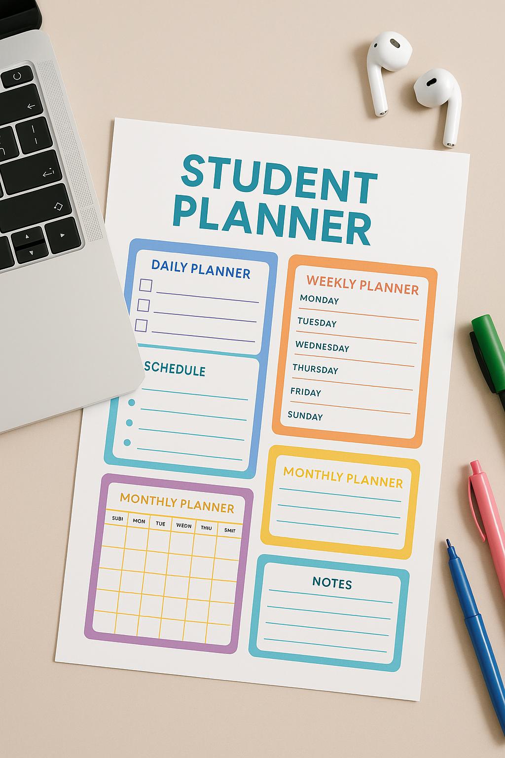Student Study Planner Printable PDF | Daily, Weekly and Monthly Layouts ...