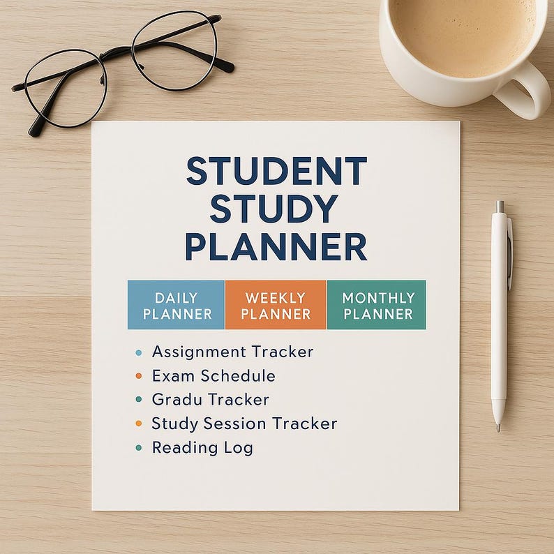 Student Study Planner Printable PDF | Daily, Weekly and Monthly Layouts ...