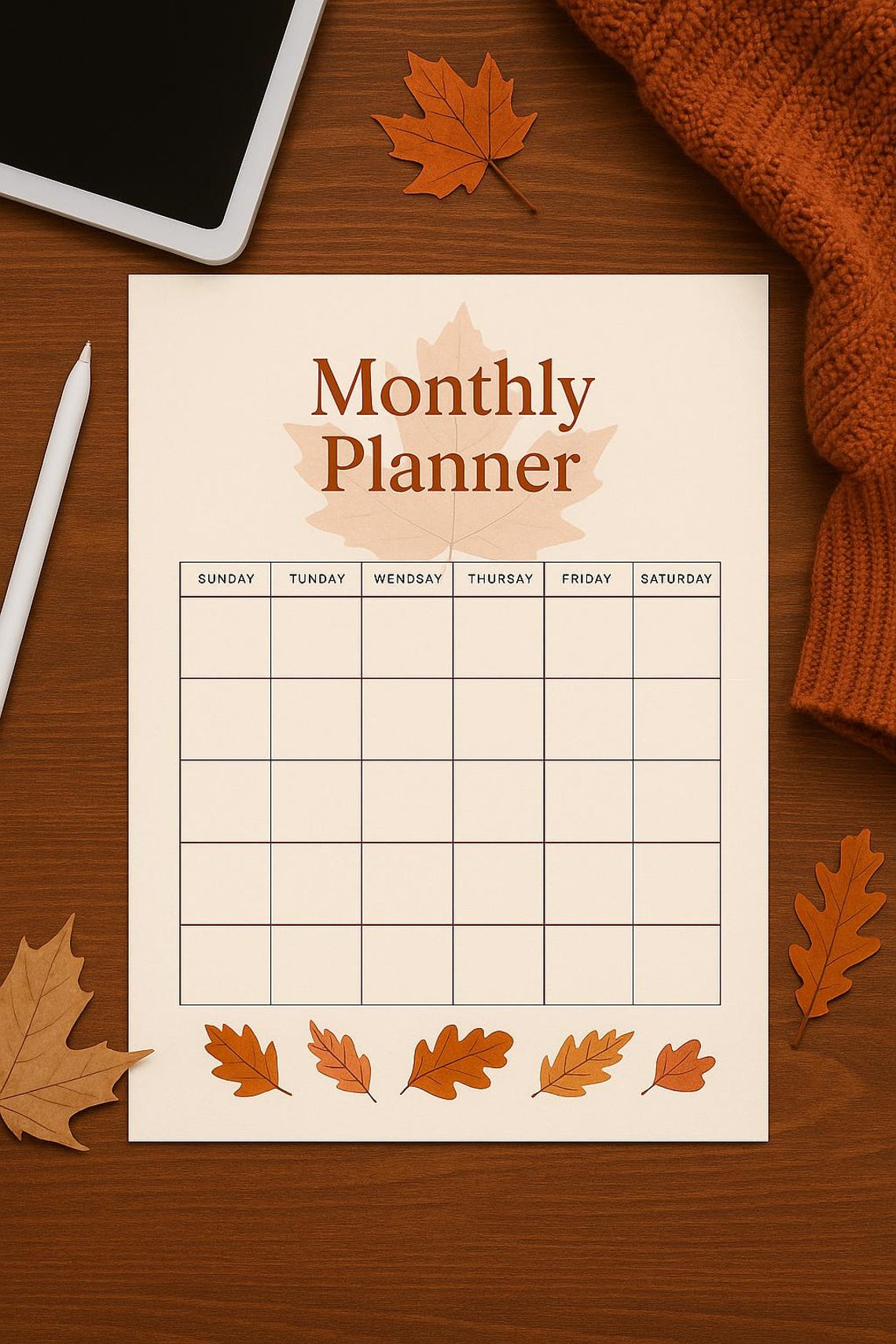 Fall Pastel Monthly Planner | Printable A4 PDF | Undated Decorative ...