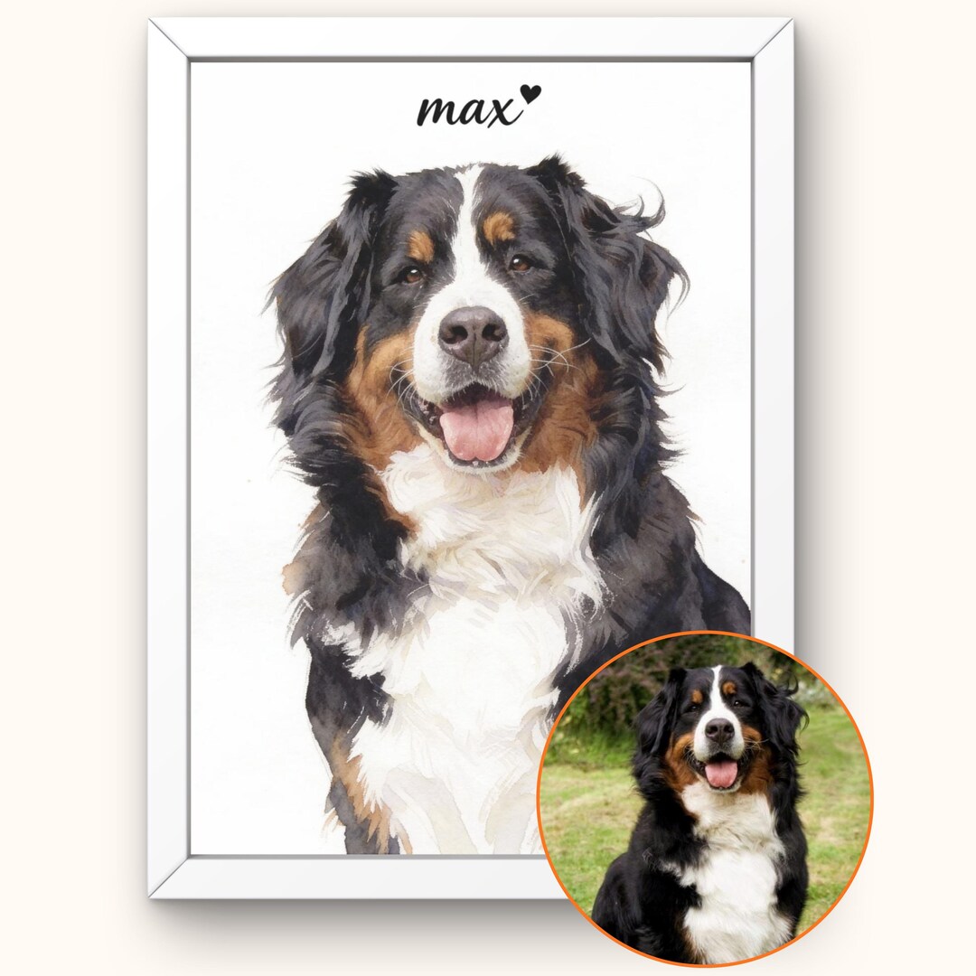 Custom Digital Watercolor Pet Portrait From Photo, Personalized Dog ...