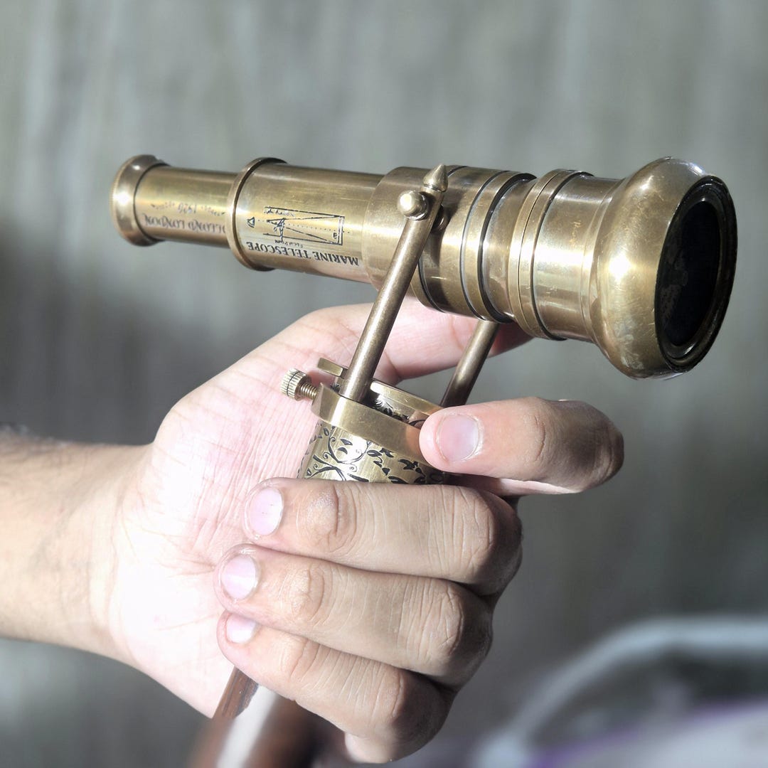 Engraved Brass Walking Stick: Antique Victorian Cane With Spyglass ...