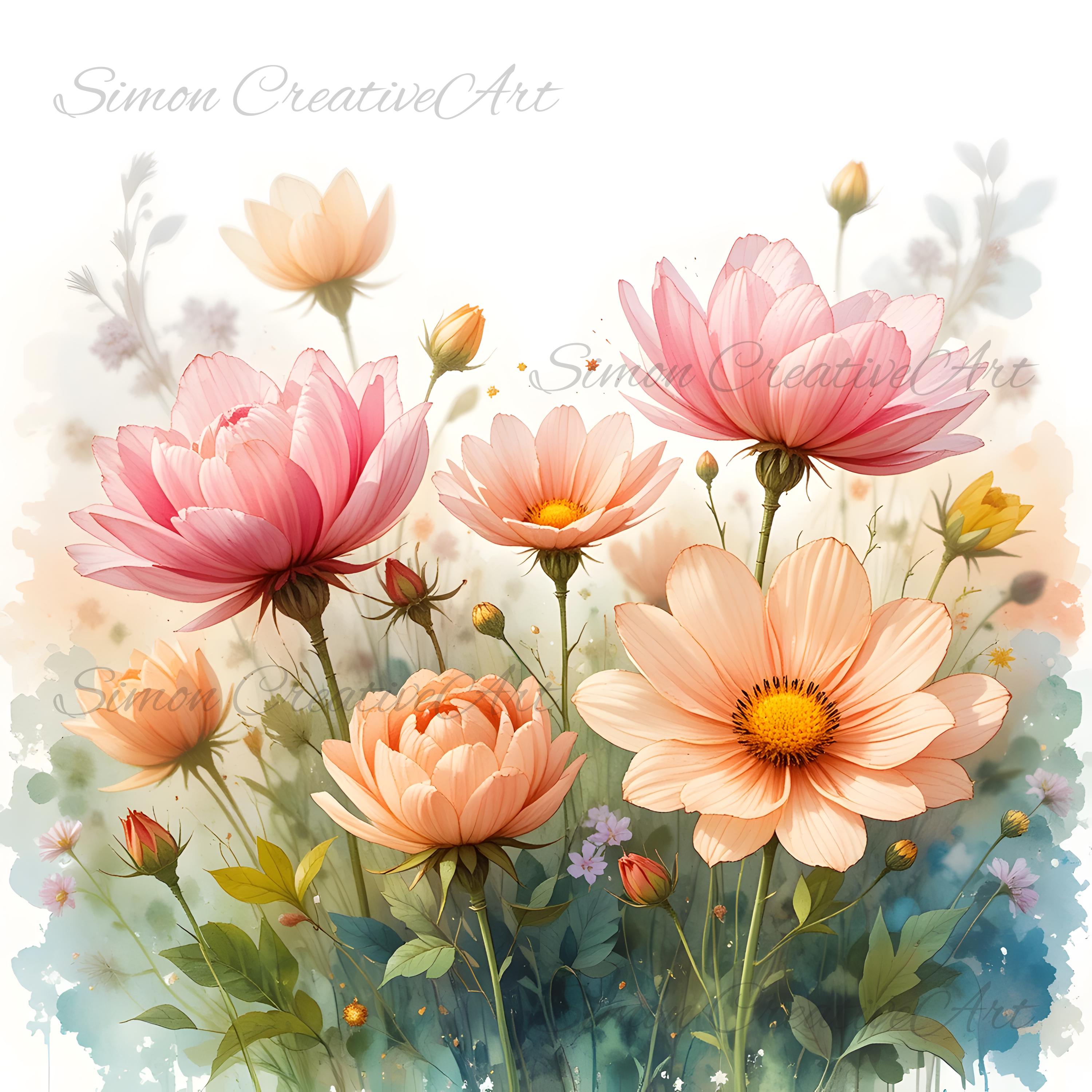 15 Spring Floral Clipart Set – Watercolor Flowers PNG for DIY Projects ...