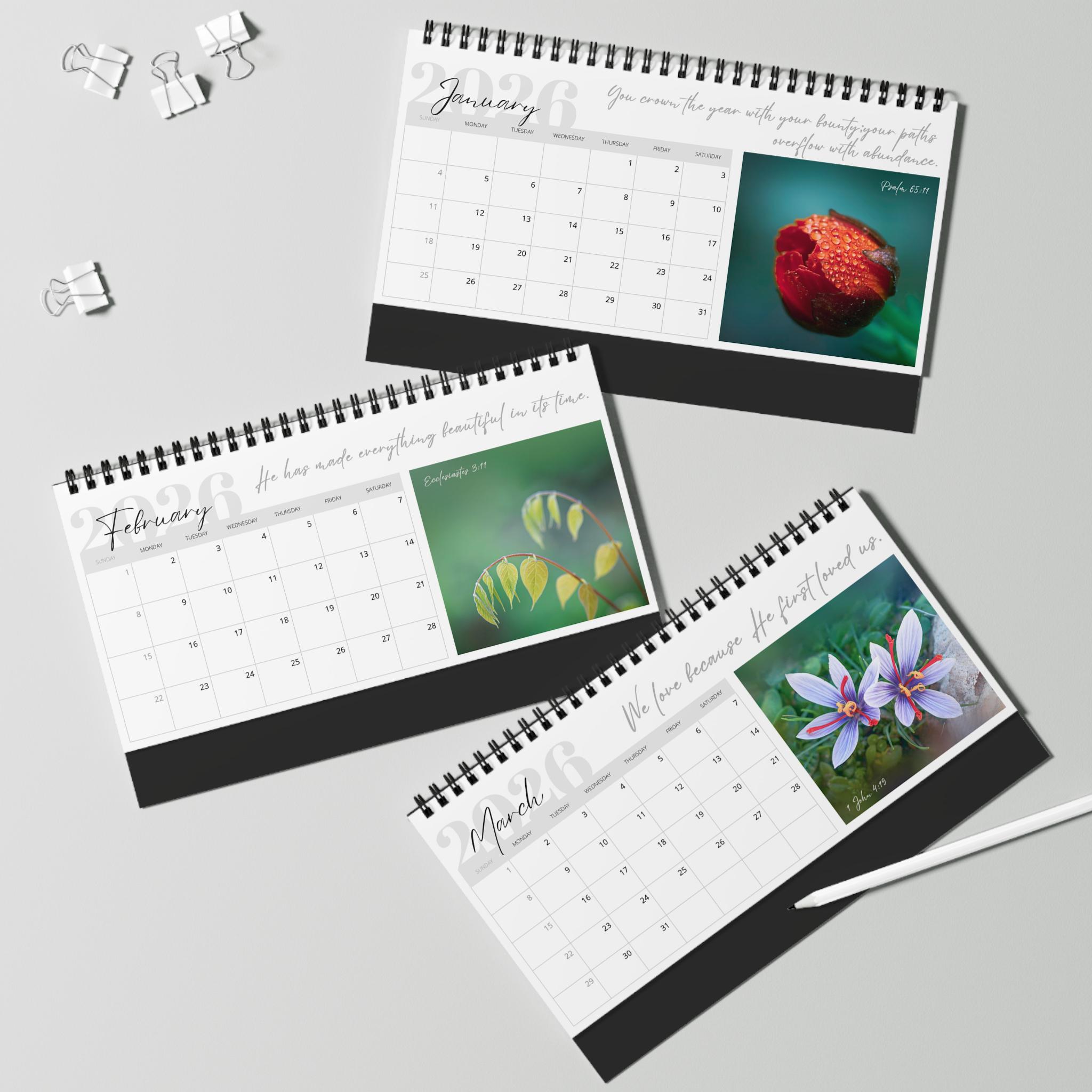2026 Christian Desk Calendar – Bible Verse & Scripture Overlay, Macro ...