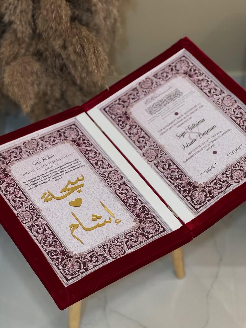 Premium Velvet Nikah Nama Booklet | Custom Islamic Marriage Certificate ...