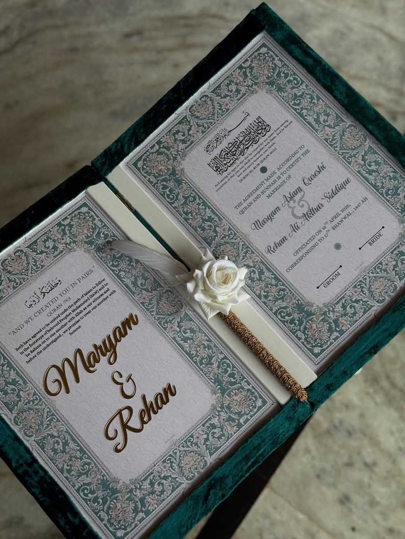Velvet Nikah Nama Booklet, Custom Islamic Marriage Contract ...