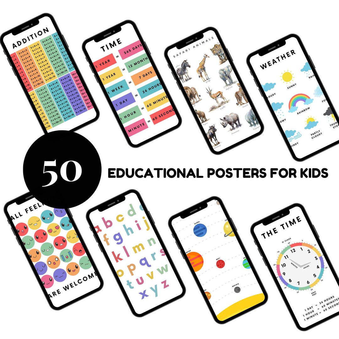 50 Educational Posters DIGITAL DOWNLOAD, Toddler Learning Posters ...