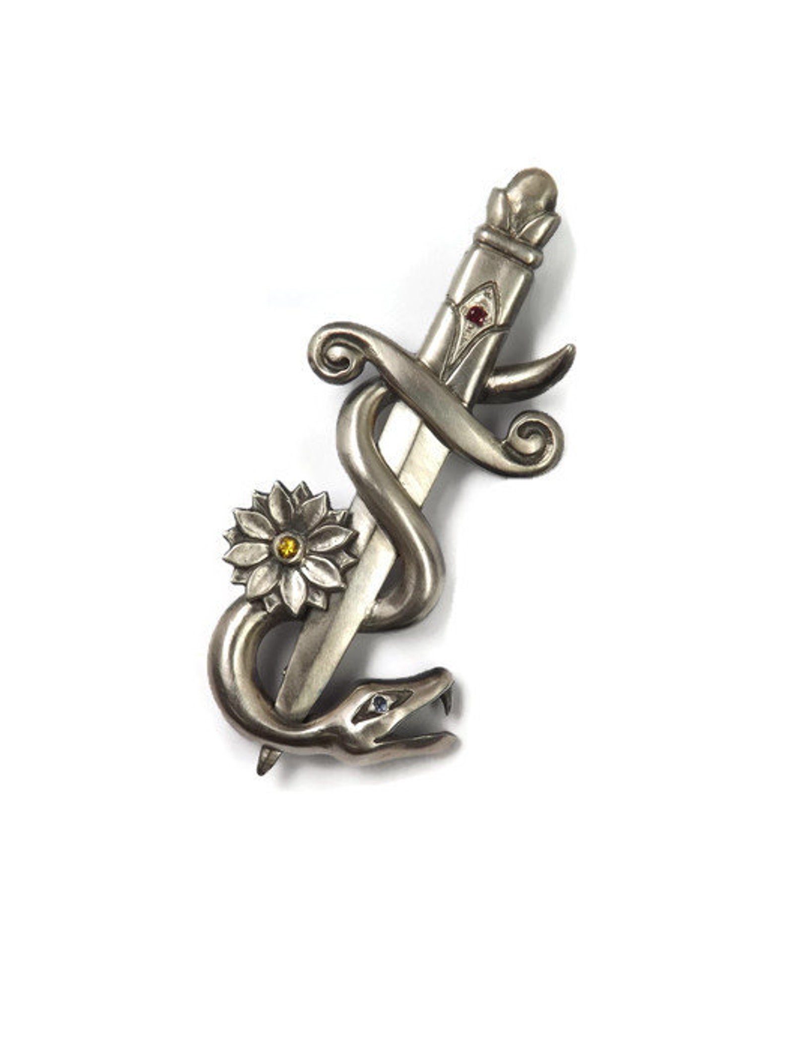 Snake, Dagger and Flower Brooch - Etsy