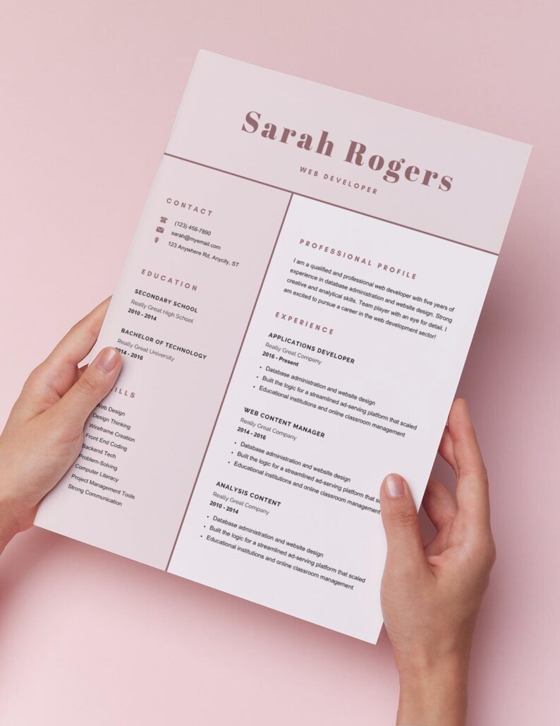 Custom Résumé - Soft Pink Basic Design - 8.5x11 - Digital Download - Etsy Australia