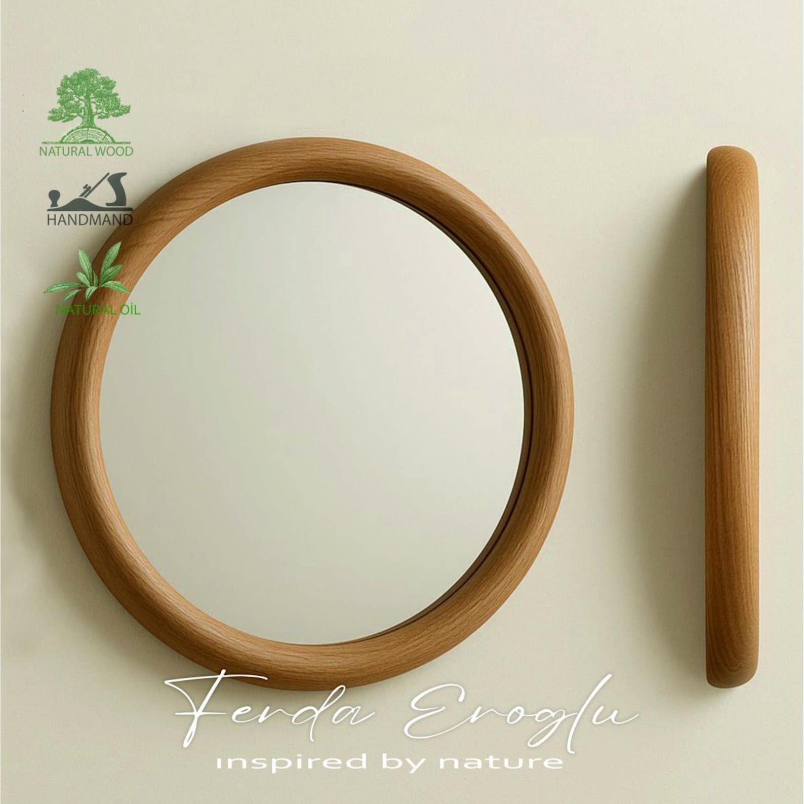 Handmade Solid Wood Round Mirror – Walnut or Oak Frame, Rustic & Modern ...