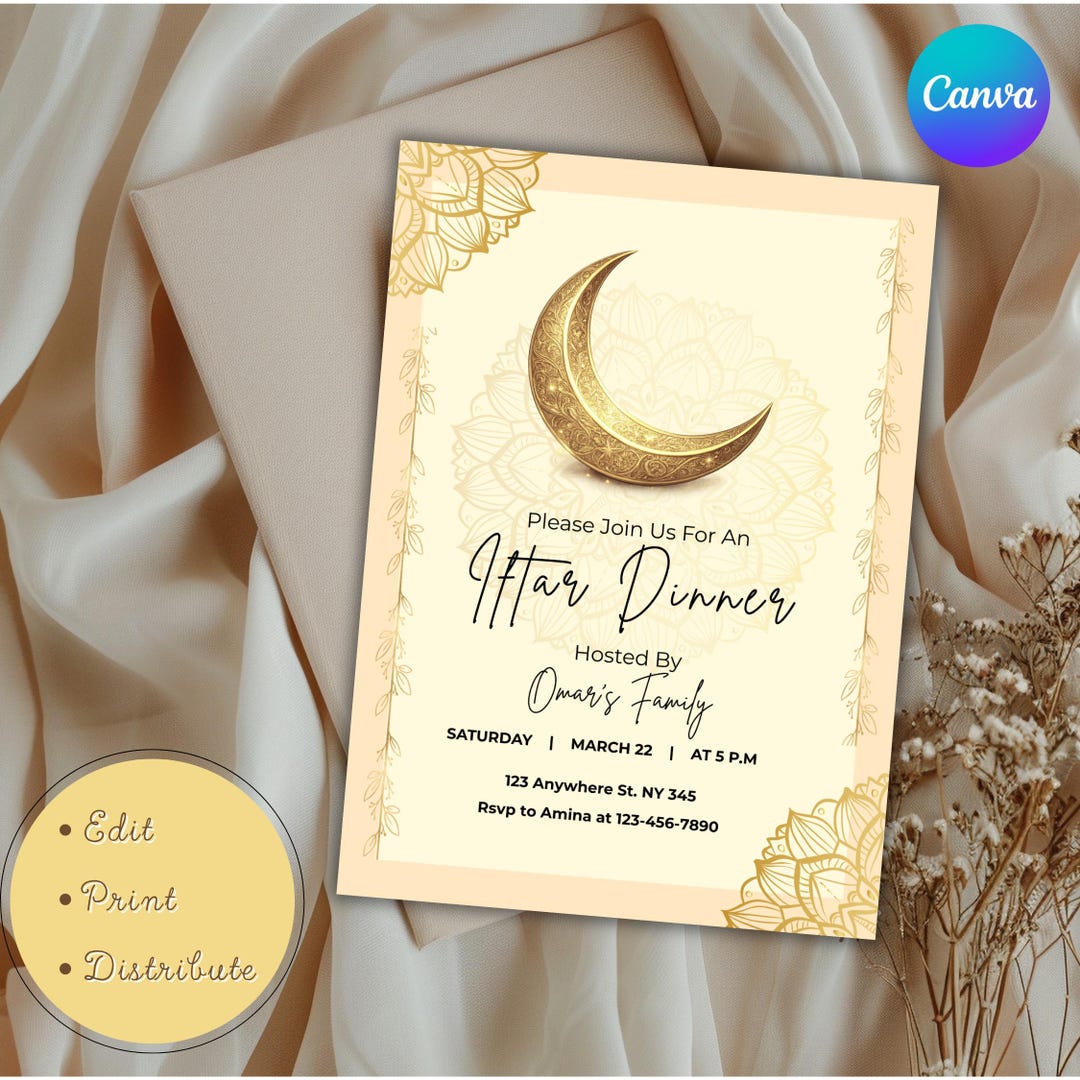 Ramadan Iftar Dinner Invitation Template | Editable Canva Islamic ...