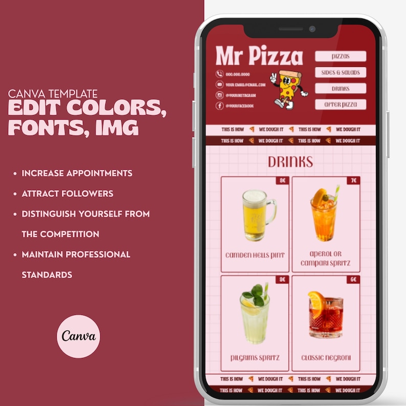 Custom Pizzeria Menu Website Template | Editable Restaurant Canva ...