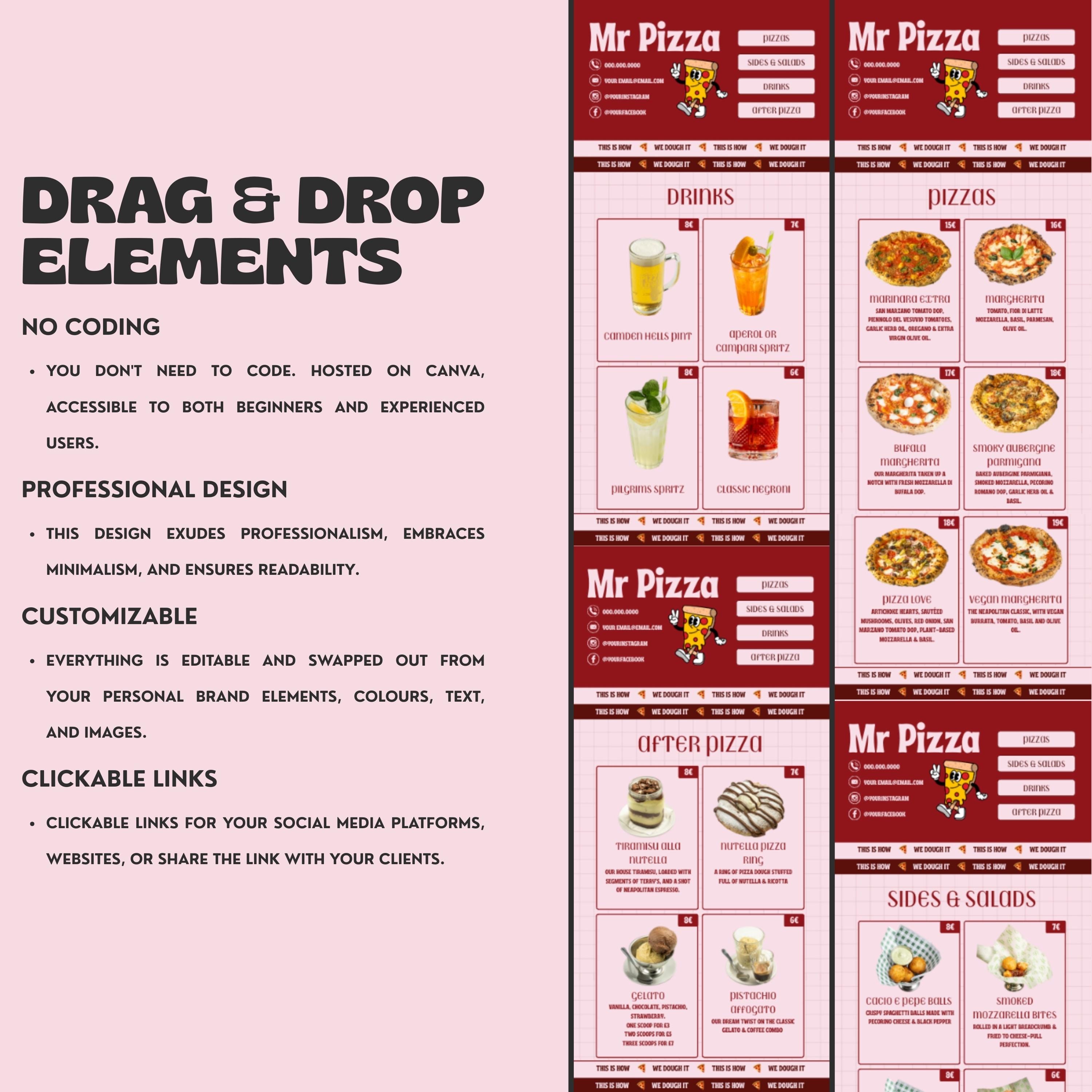 Custom Pizzeria Menu Website Template | Editable Restaurant Canva ...