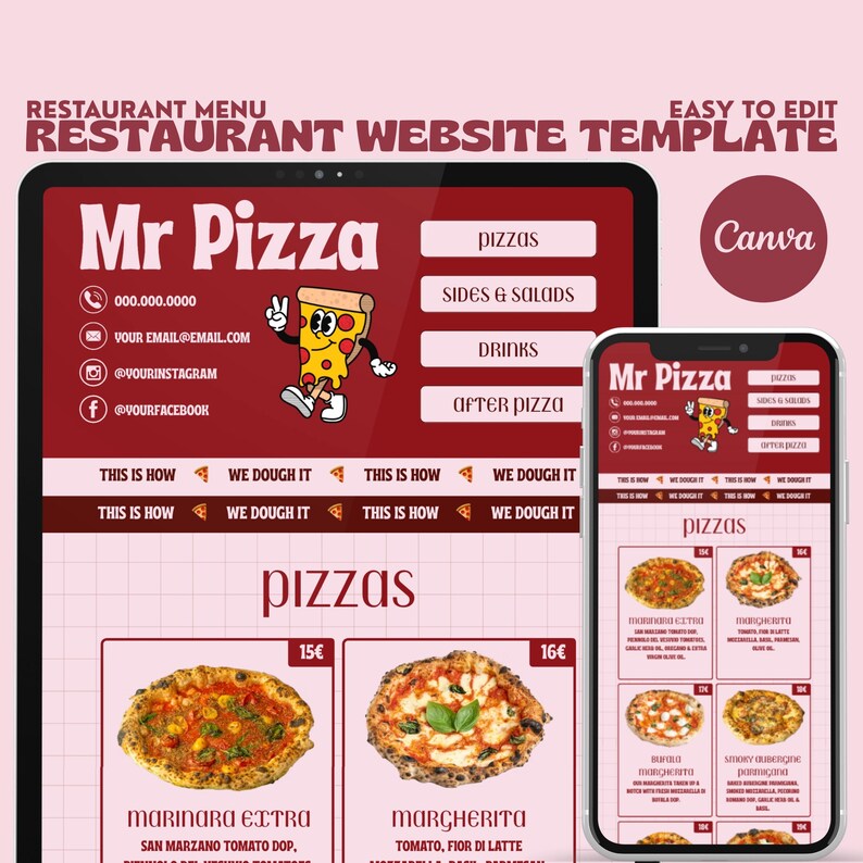 Custom Pizzeria Menu Website Template | Editable Restaurant Canva ...