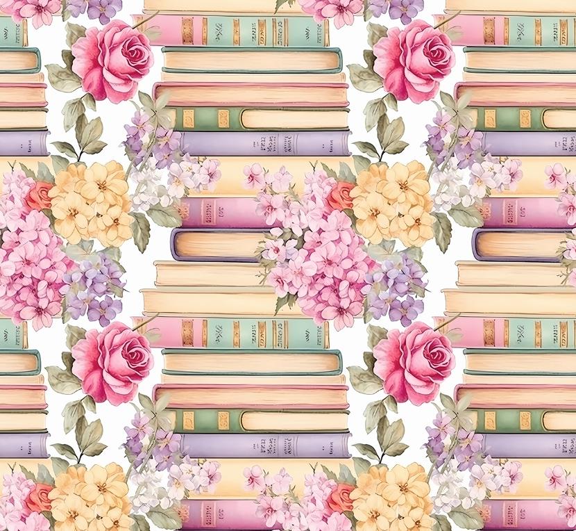 100% Cotton Fabric,floral Book Lover Pattern,width 145cm, Sold by Half ...