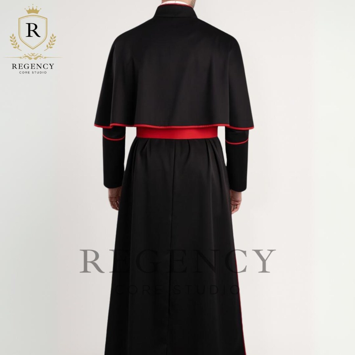 Roman Catholic Cassock Robe With Cape – Black Clergy Vestment With Red ...