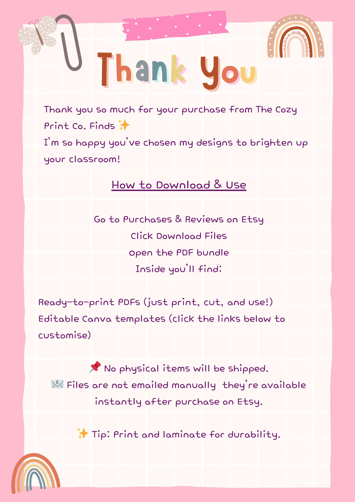 Boho Rainbow Classroom Decor Bundle | Printable + Editable Canva ...