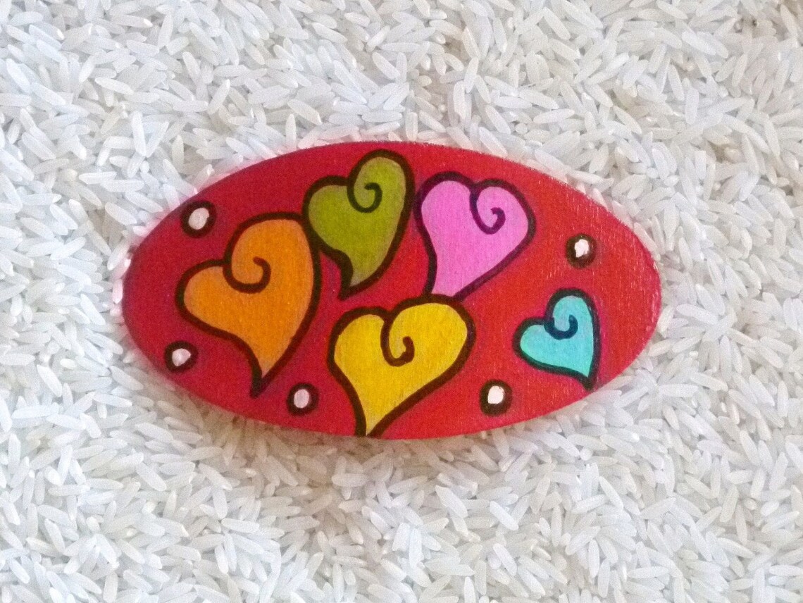 Hand Painted Wooden Barrette, Colorful Hearts Multicolor - Etsy