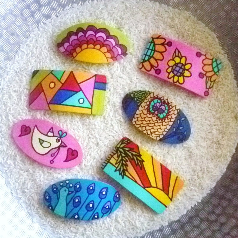 Hand Painted Wooden Barrette, Colorful Hearts Multicolor - Etsy