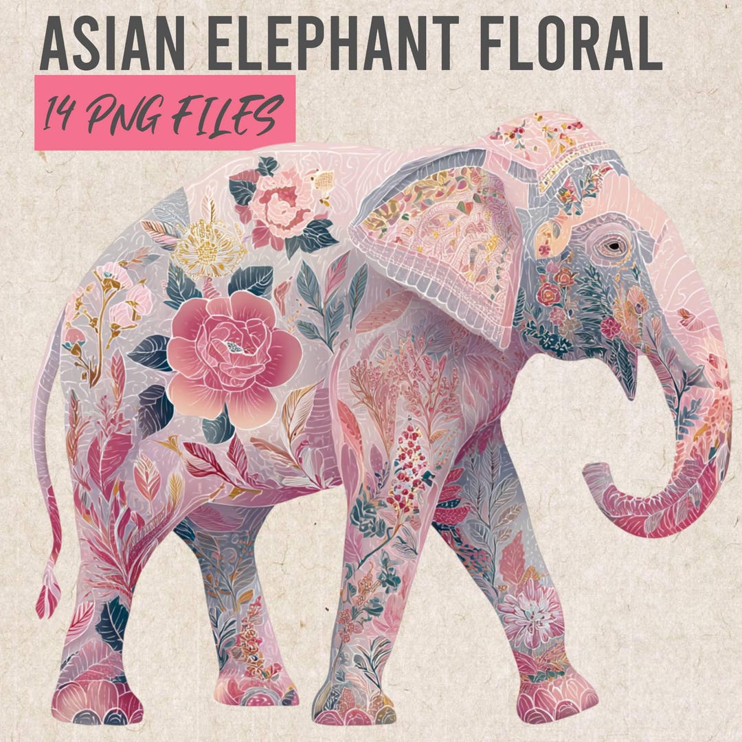 Asian Elephant Clipart With Rose Patterns | Floral Elephant PNG ...