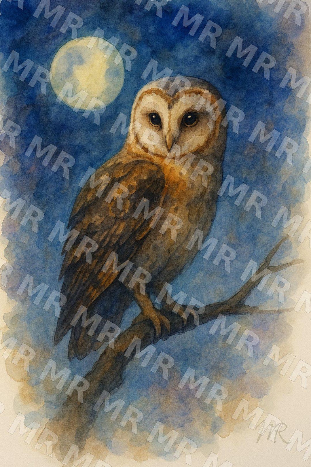 Moonlit Owl – Spooky Watercolor Wall Art | Ai-generated Digital ...