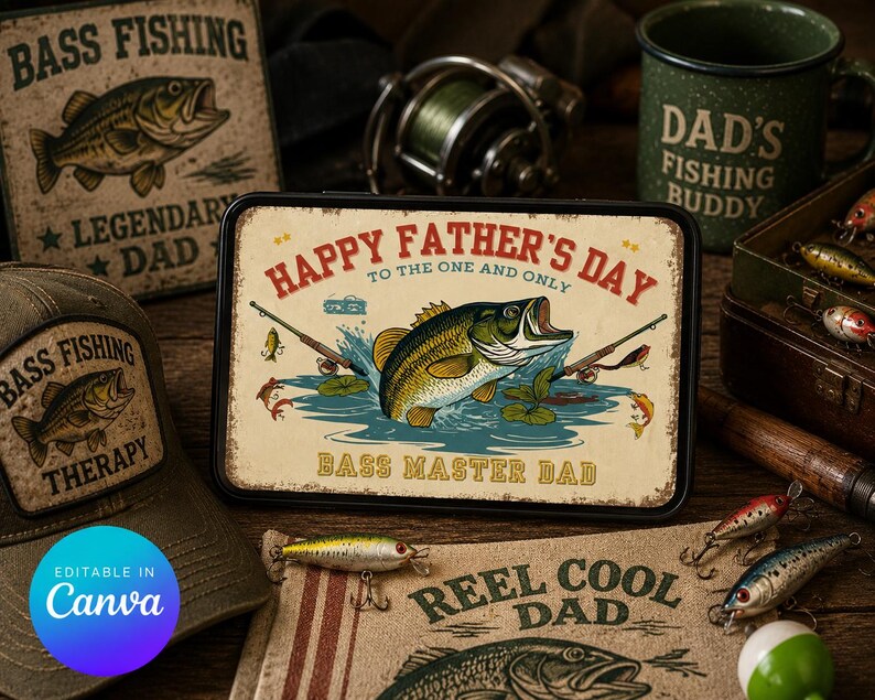 Funny Bass Fishing Father's Day Card | Retro Bass Master Dad (digital ...