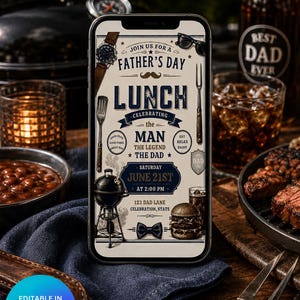 Father's Day BBQ Lunch Invitation Template, Masculine Celebration ...