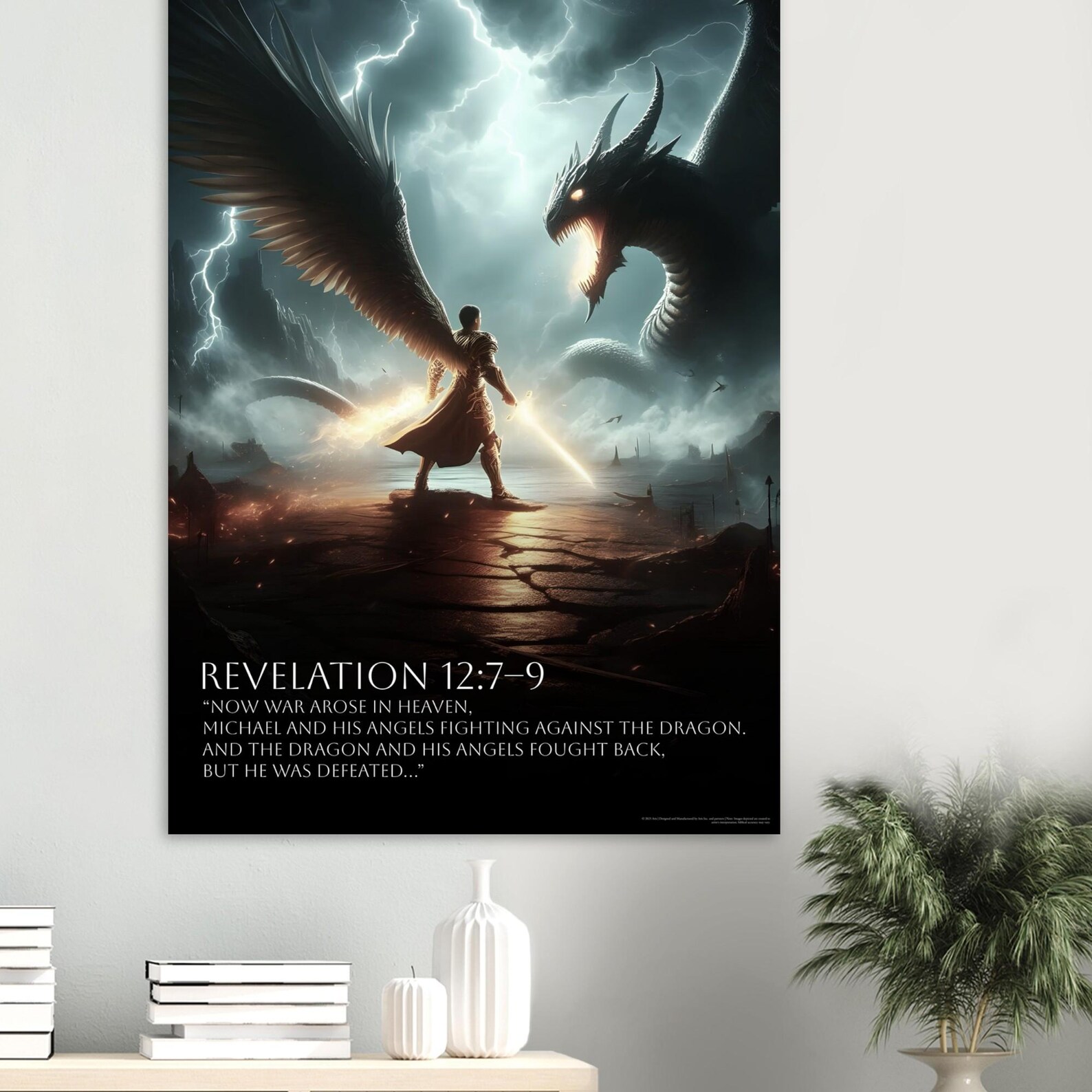 Revelation 12:7-9 Art Poster - Inspirational Bible Verse Wall Décor ...