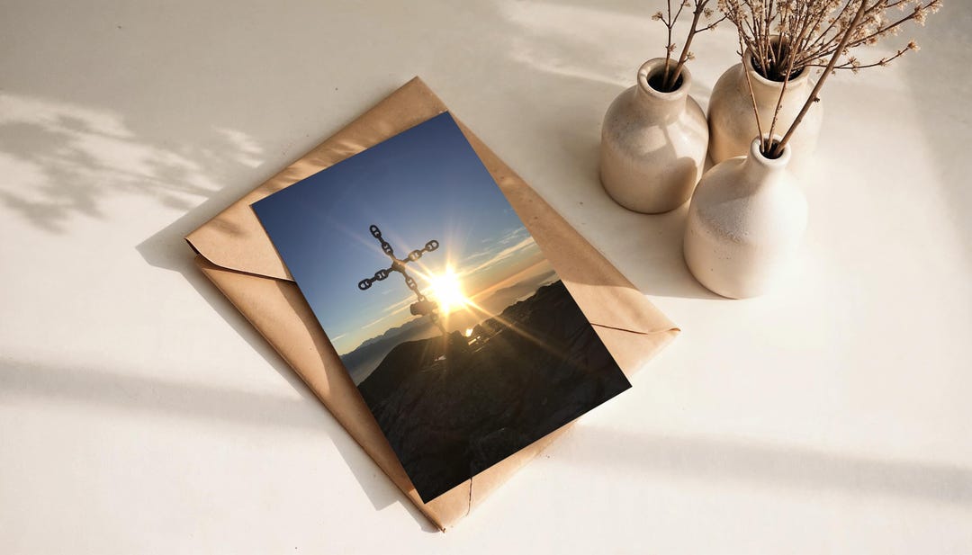 Digital Postcard Sunset Cross in the Mountains | Corsican Landscape ...