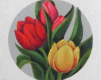 Tulip Flower Round Needlepoint Canvas | Hand-painted 13 Mesh | 4 ...