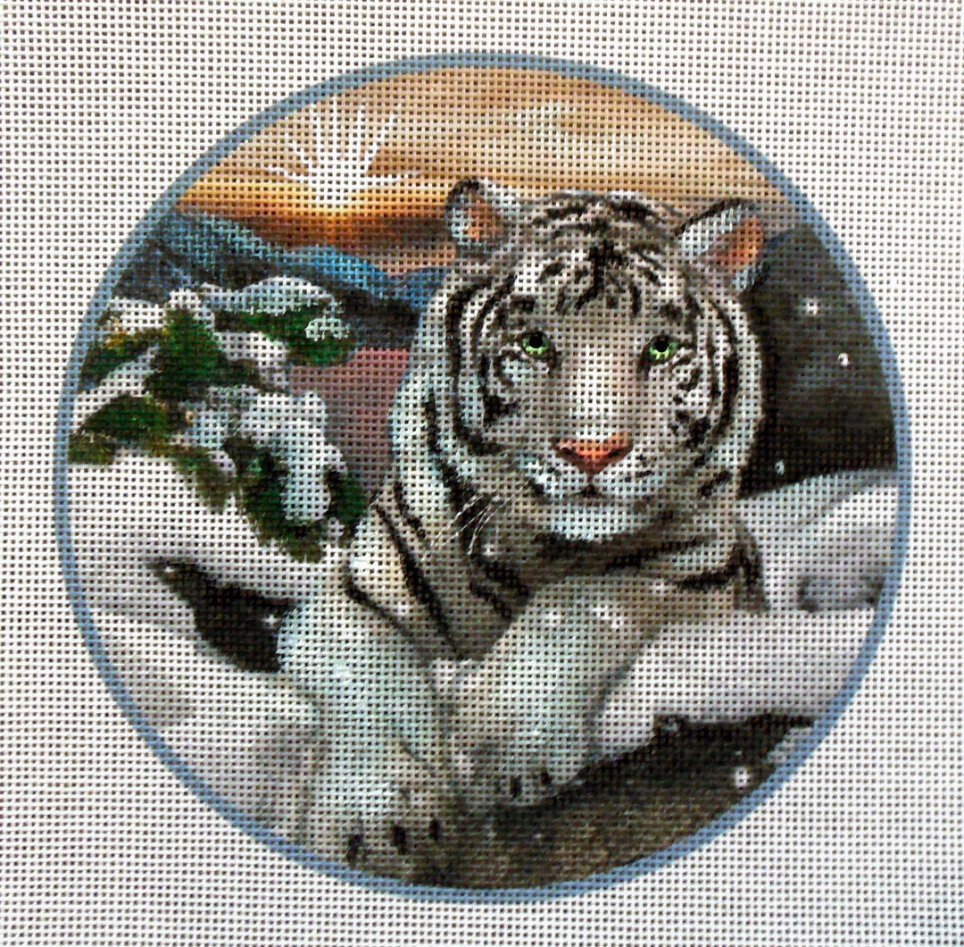 White Tiger 6" Round Needlepoint Canvas - Etsy