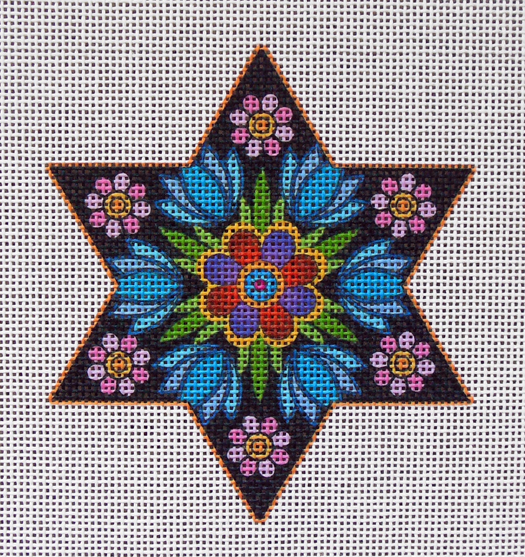 Floral Star of David Needlepoint Canvas - Etsy