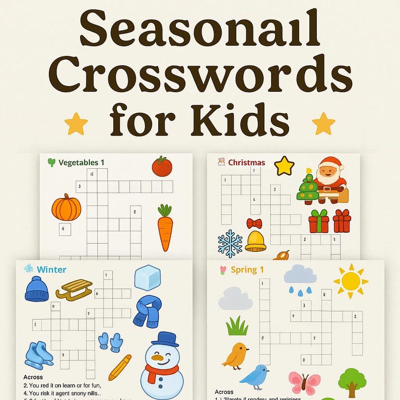 Crossword Fun for Kids – 16 Seasonal & Everyday Puzzles | Printable ...