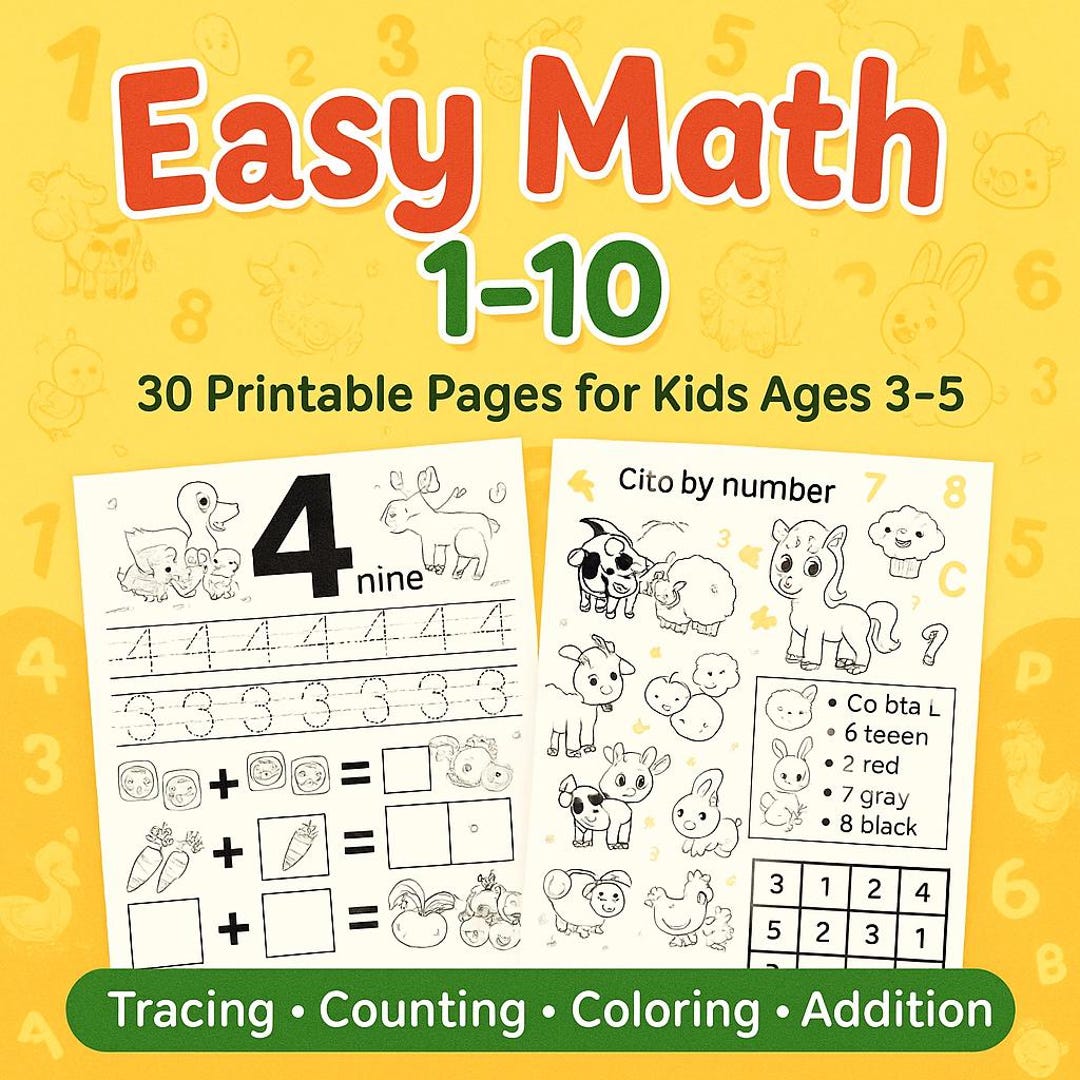 Farm Animals Math Worksheets: Numbers 1-10, Ages 3-5 /PDF - Etsy