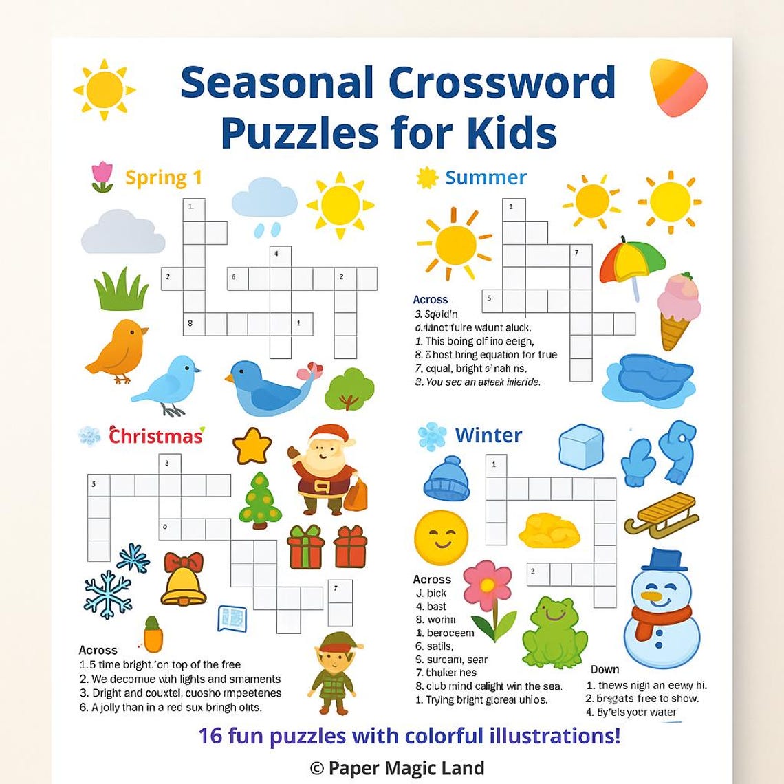 Crossword Fun for Kids – 16 Seasonal & Everyday Puzzles | Printable ...