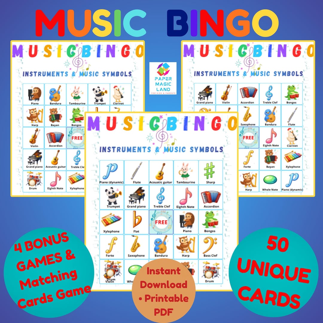 Music Bingo Game – Instruments & Symbols, Learning Activity (printable ...