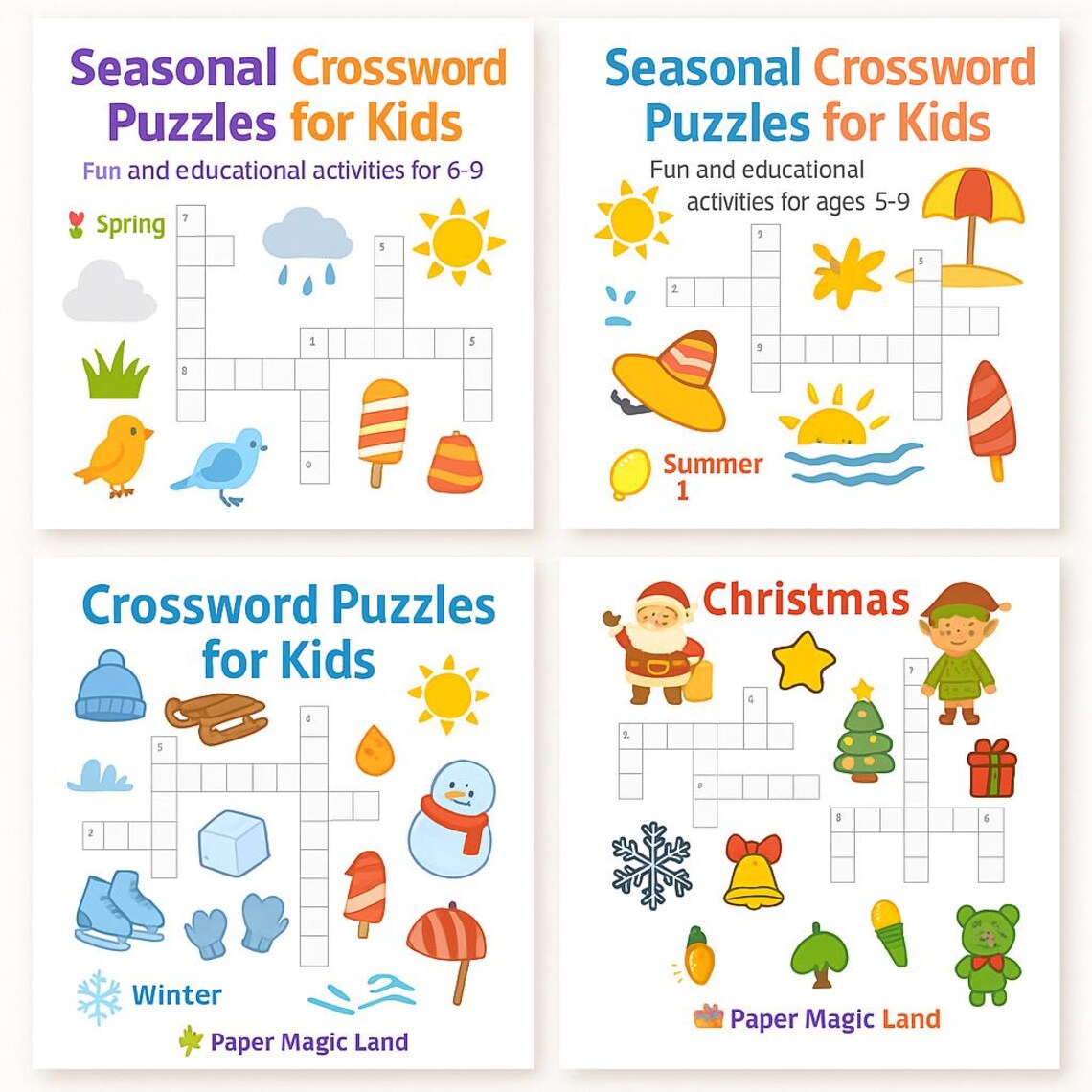 Crossword Fun for Kids – 16 Seasonal & Everyday Puzzles | Printable ...