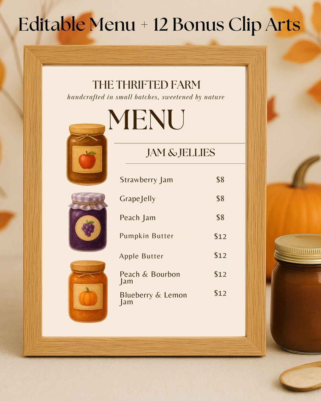 Editable Jam & Jelly Menu Template + Autumn Clipart Bundle | Printable ...